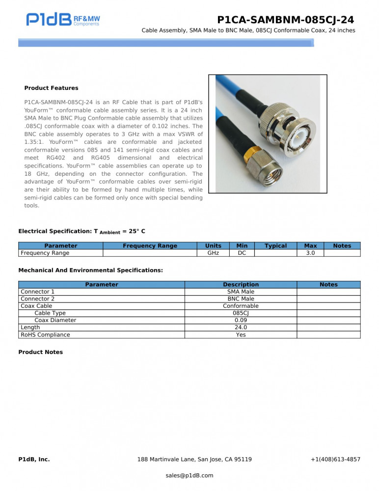 Product technical document image for P1CA-SAMBNM-085CJ-24