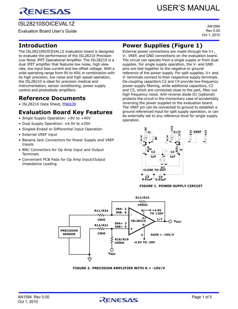 ISL28210SOICEVAL1Z document page 1