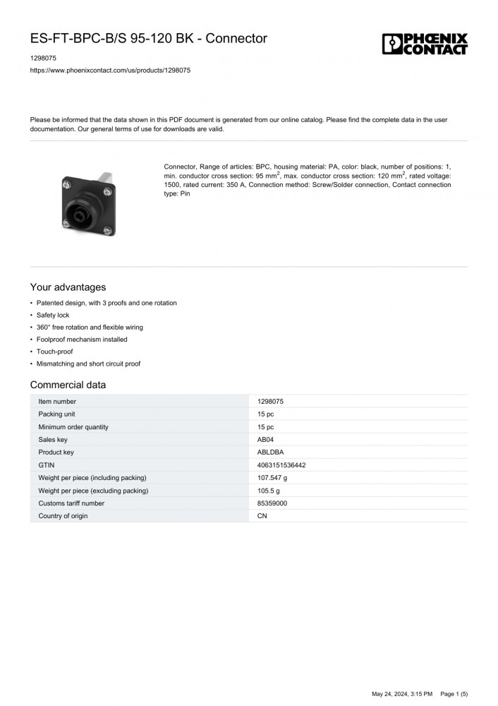 Phoenix Contact 1298075 technical document page 1