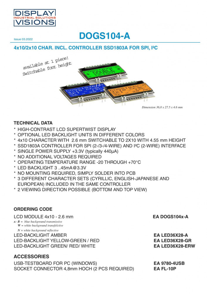 EA LED36X28-GR technical document page 1