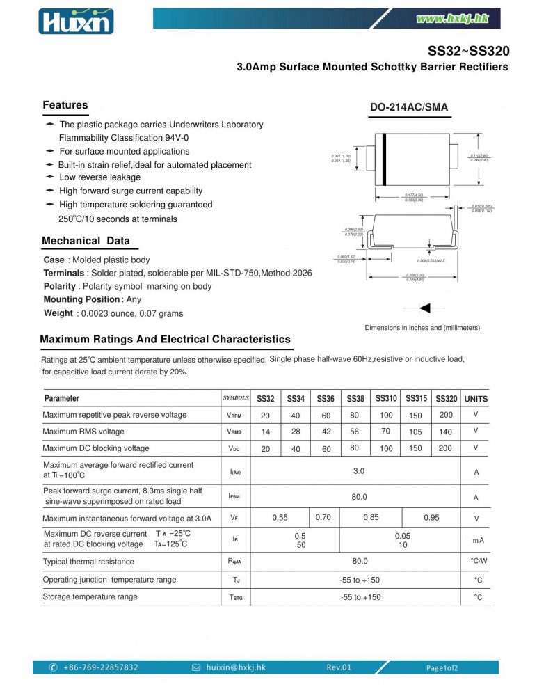 Huixin SS34 datasheet page one