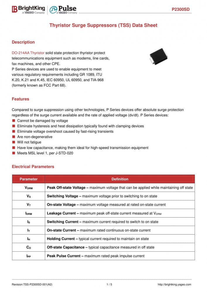 P2300SD datasheet page 1