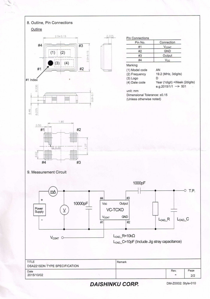 KDS 1XXA19200PCA specification page 2