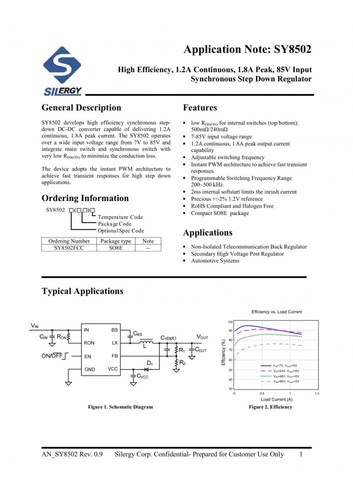 SY8502FCC datasheet page 1