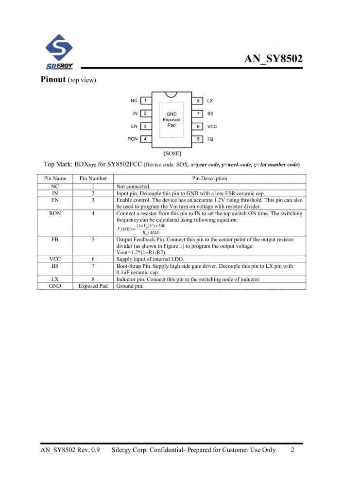 SY8502FCC datasheet page 2