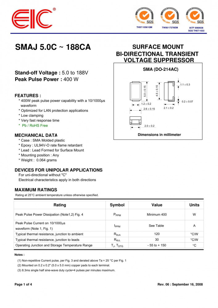 EIC SMAJ series datasheet page 1