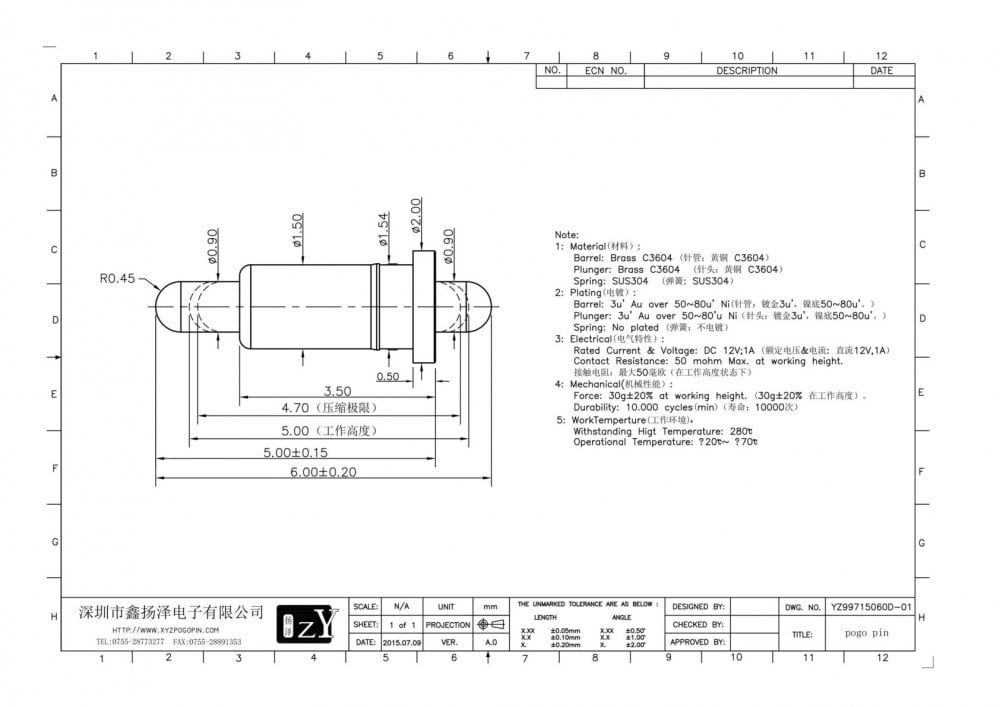 YZ99715060D-01 drawing page