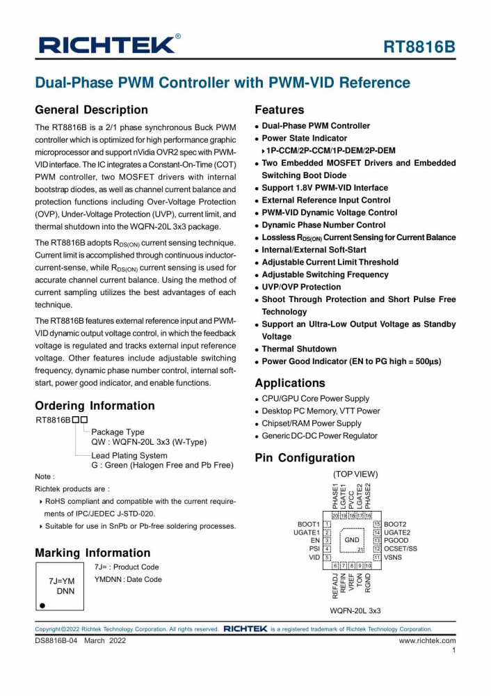 RT8816B datasheet page 1