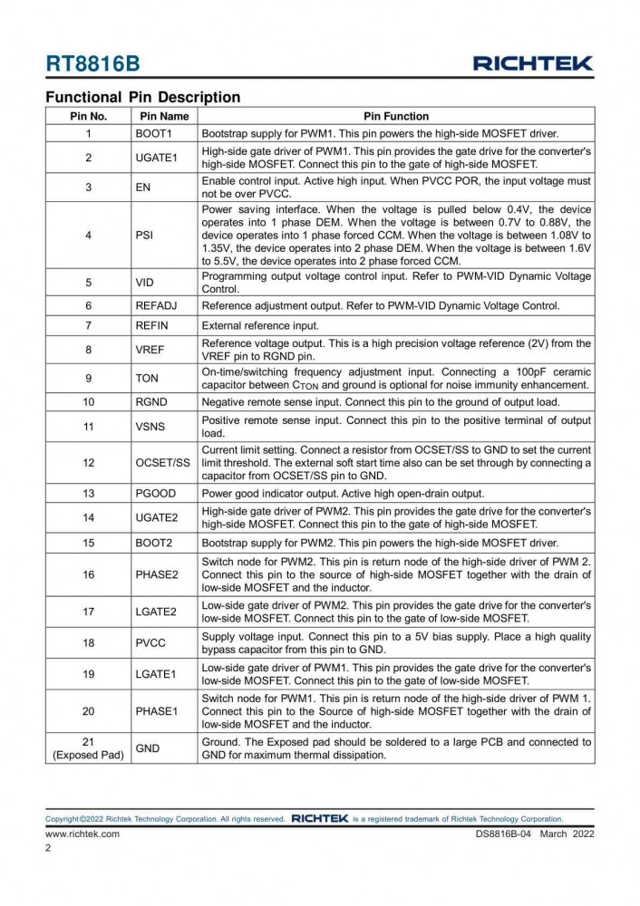 RT8816B datasheet page 2