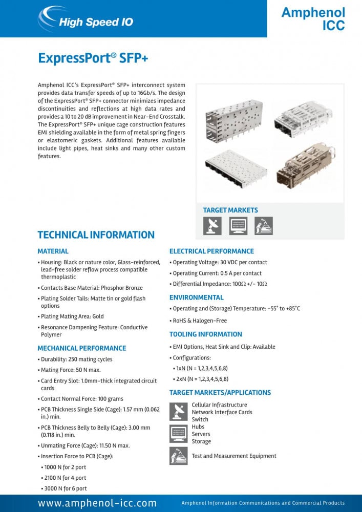 Amphenol ExpressPort SFP+ document page 1