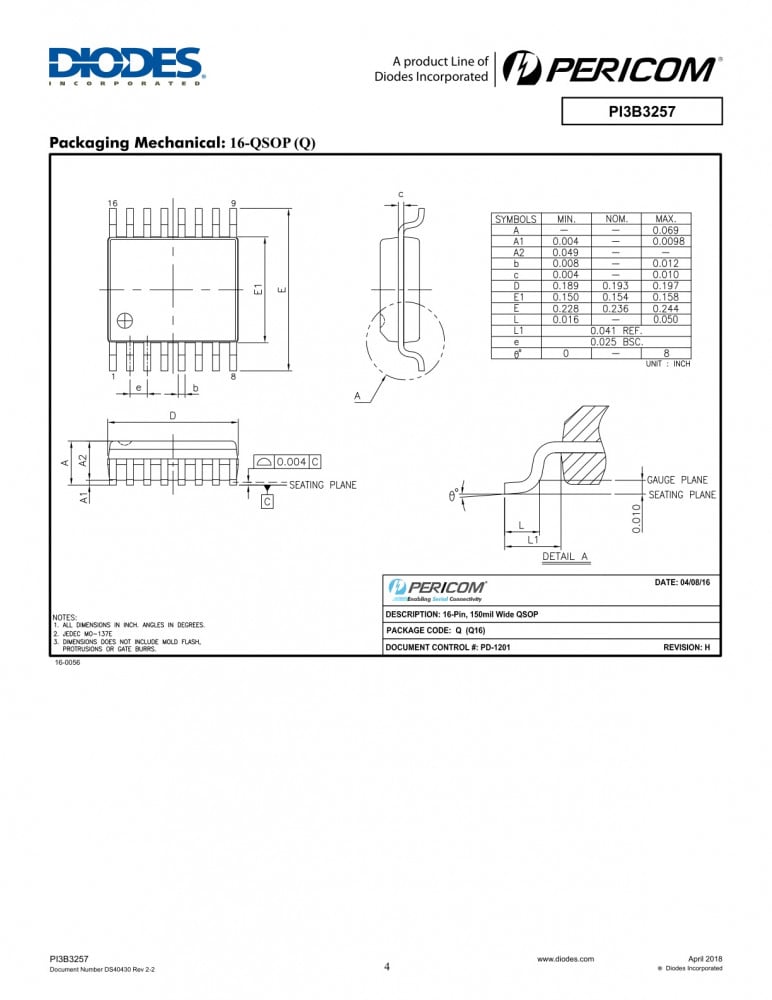 PI3B3257LEX datasheet page 4