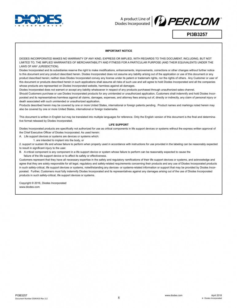 PI3B3257LEX datasheet page 8