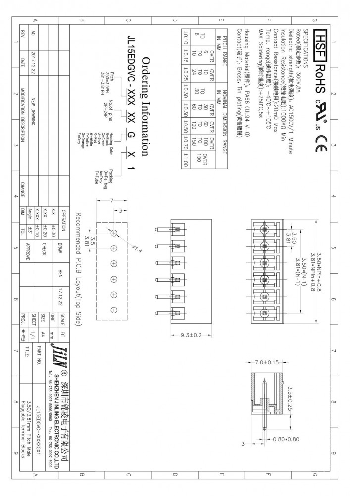 JILN JL15EDGVC-38103G01 technical drawing and specification page
