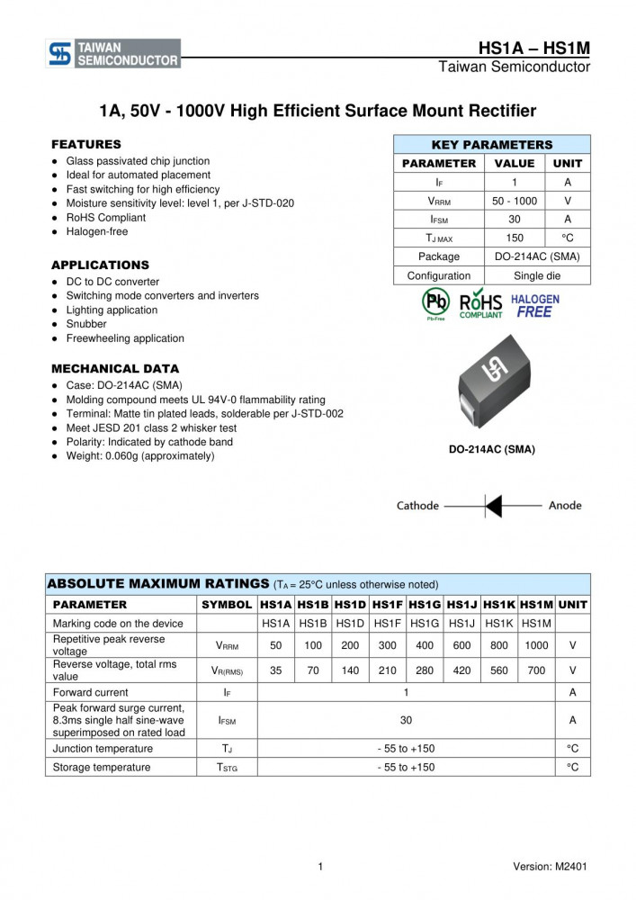 HS1D datasheet page 1