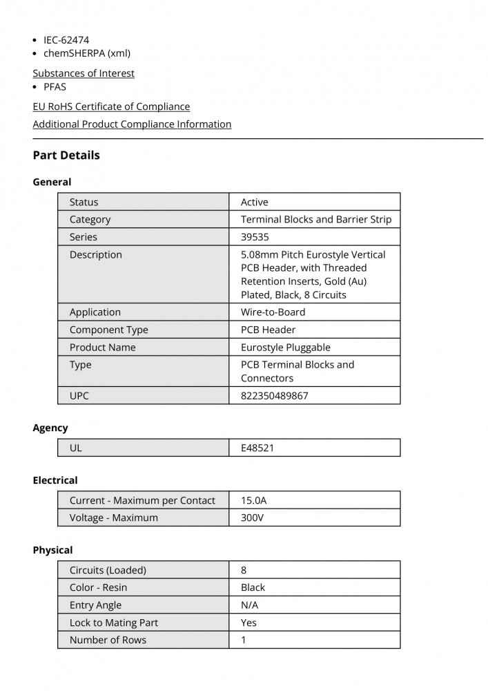 ESE Eurostyle terminal blocks product specification, page image 2