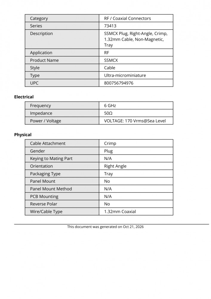 Technical document preview, page 2 for Molex part 734130061