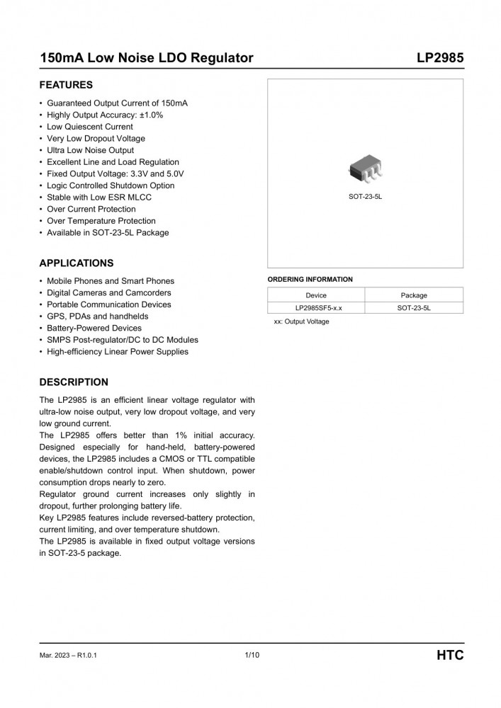 LP2985 datasheet page 1