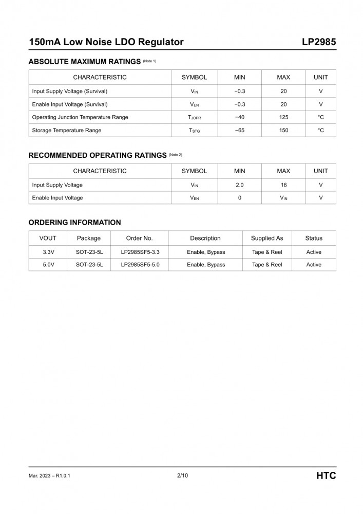 LP2985 datasheet page 2