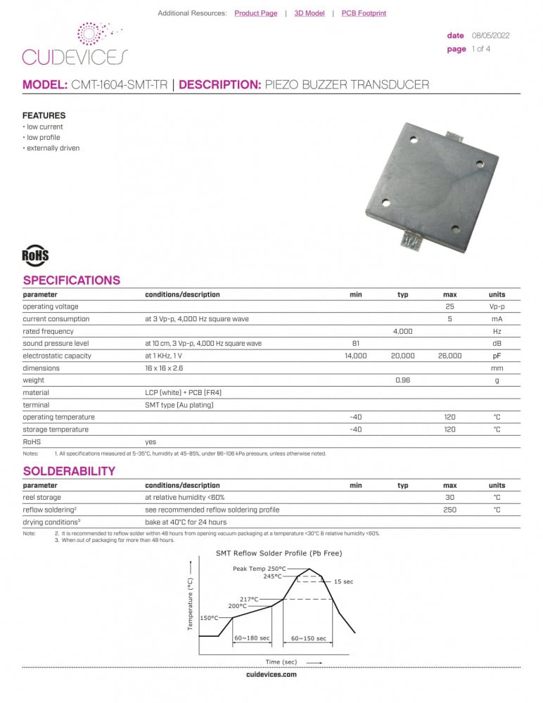 CMT-1604-SMT-TR datasheet page 1