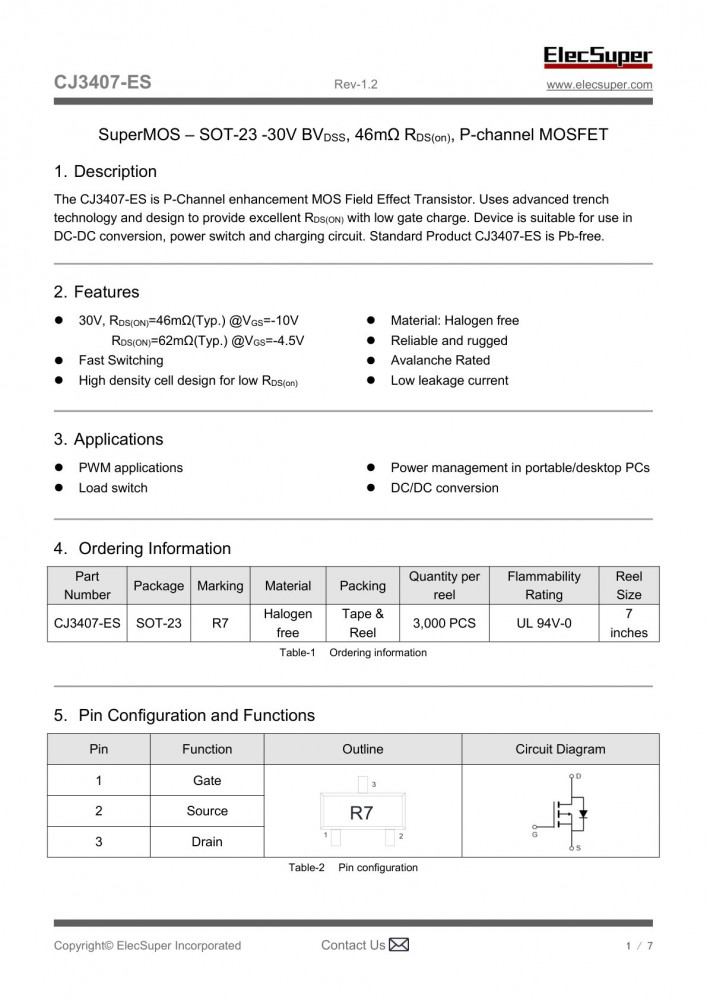 CJ3407-ES datasheet page 1