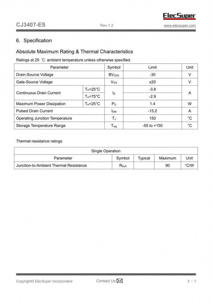 CJ3407-ES datasheet page 2