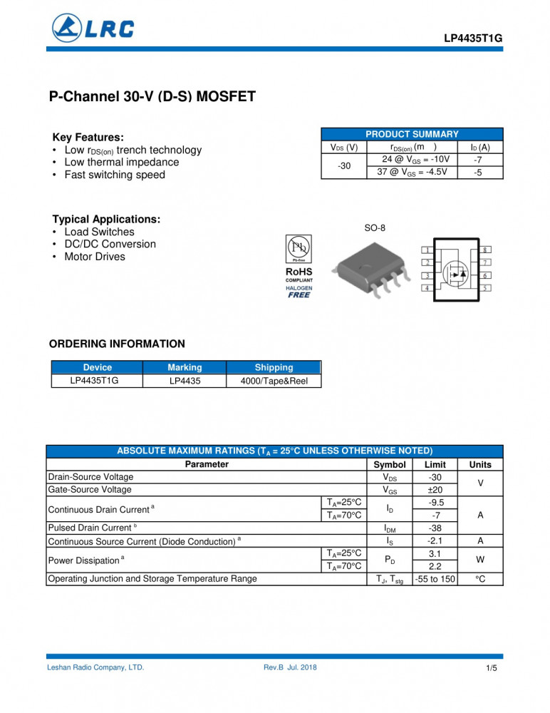 LP4435T1G datasheet page 1