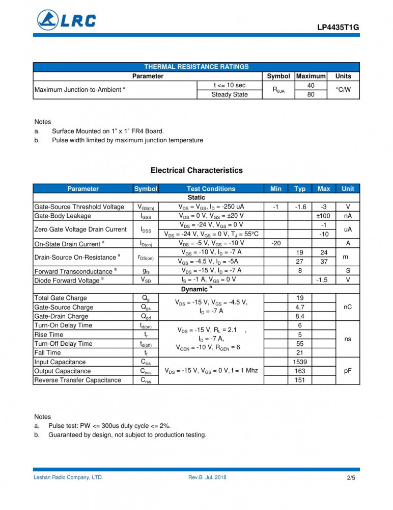 LP4435T1G datasheet page 2