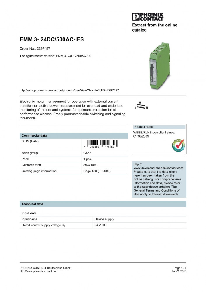 Phoenix Contact 2297497 technical document page 1