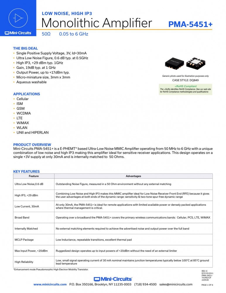 PMA-5451+ datasheet page 1