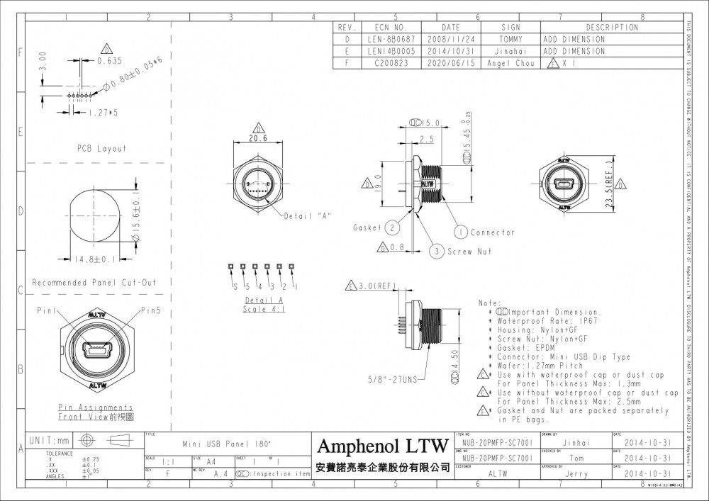 Amphenol NUB-20PMFP-SC7001 technical drawing