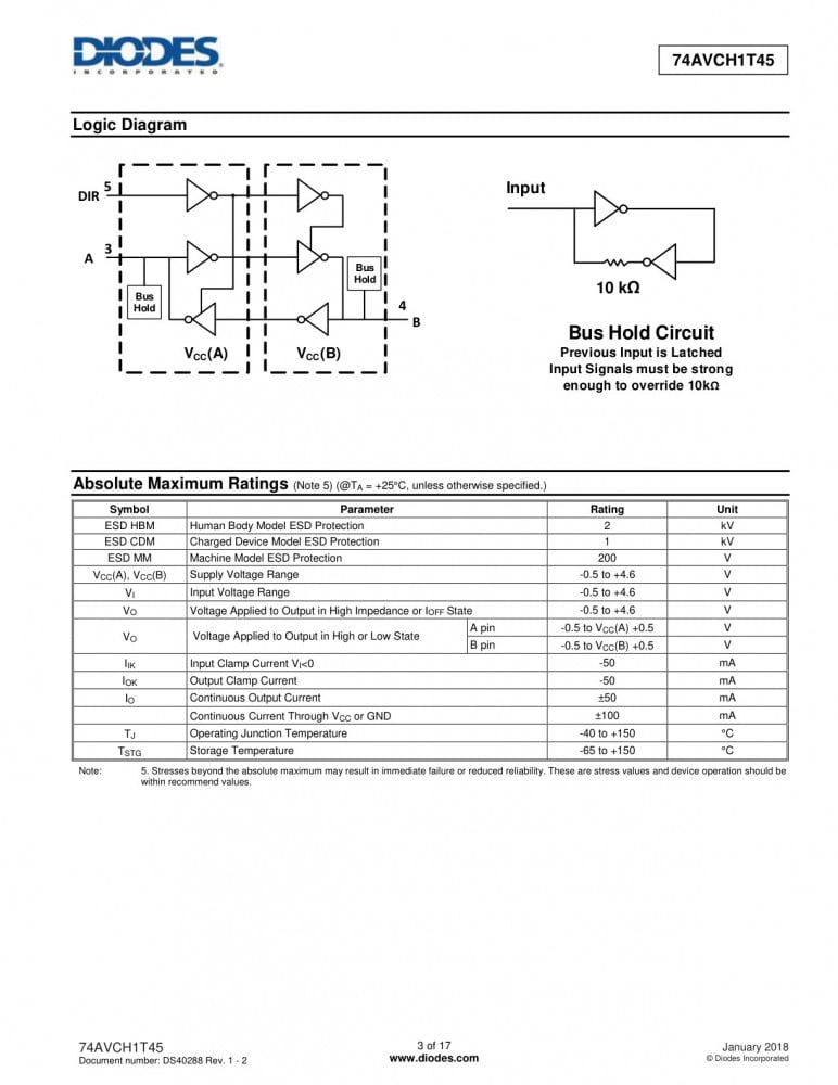 74AVCH1T45W6-7 datasheet page 3