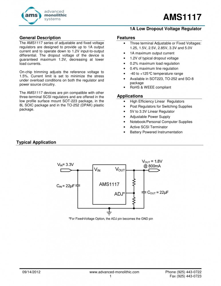 AMS1117 datasheet page 1