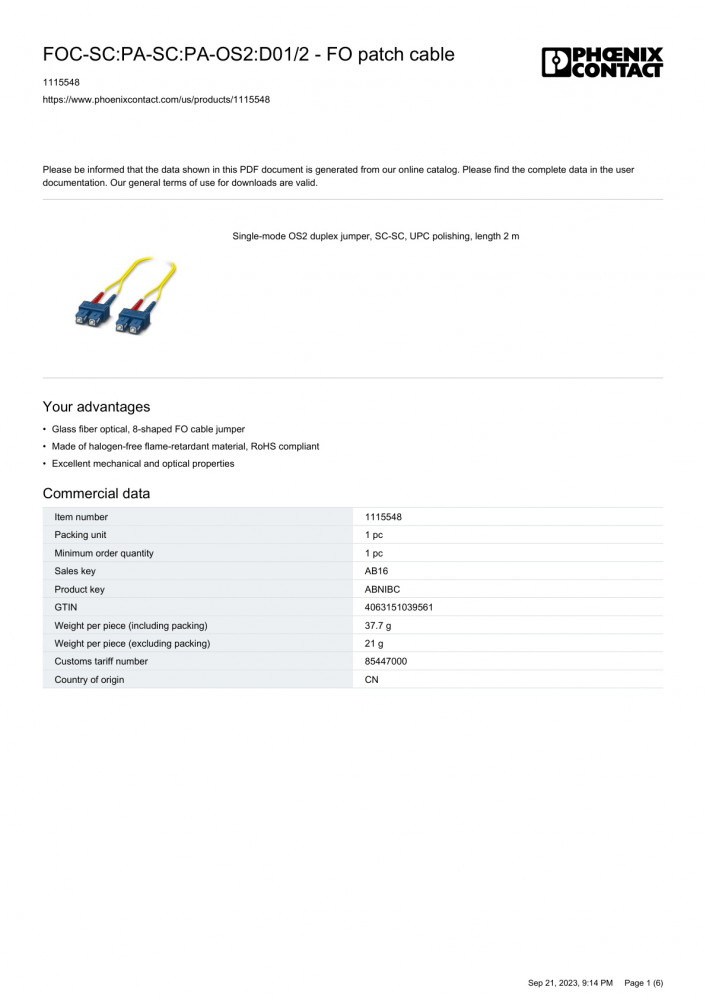 Phoenix Contact 1115548 technical document page 1