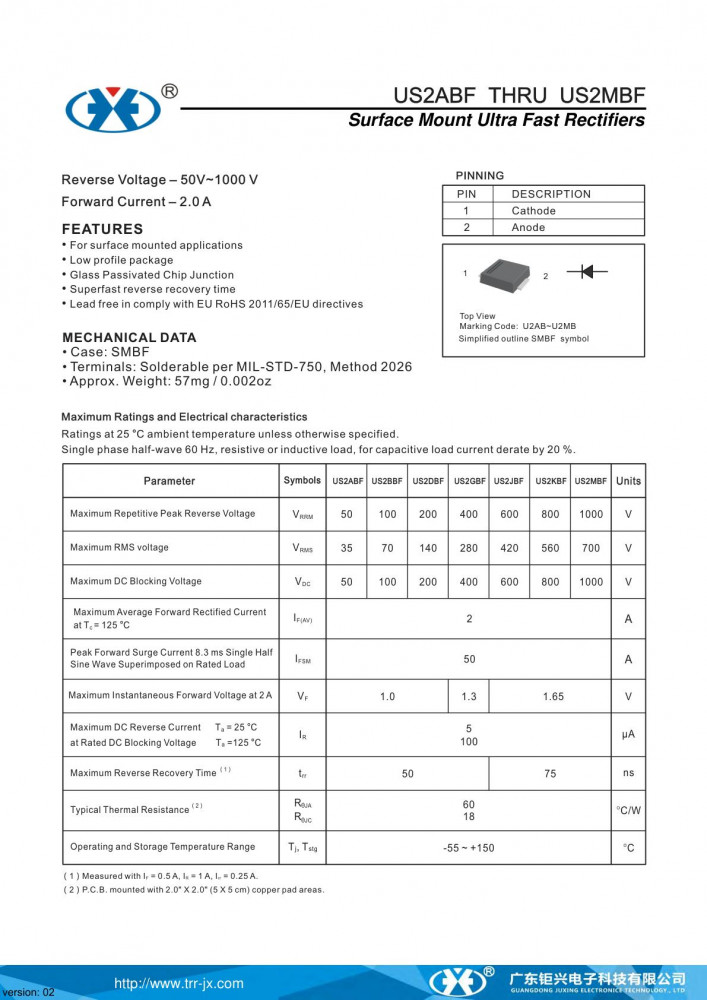 US2MBF datasheet page 1