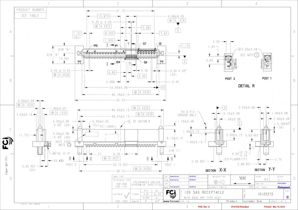 Amphenol 10122272-003C-TRLF technical drawing page 1