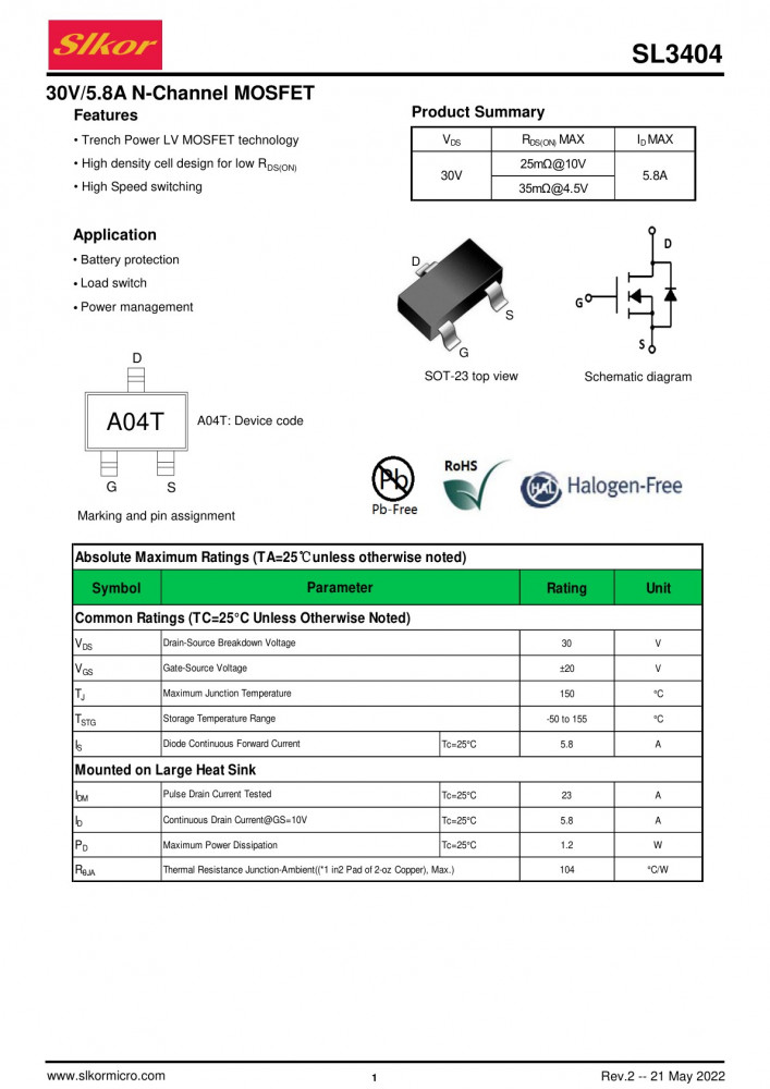 SL3404 datasheet page 1