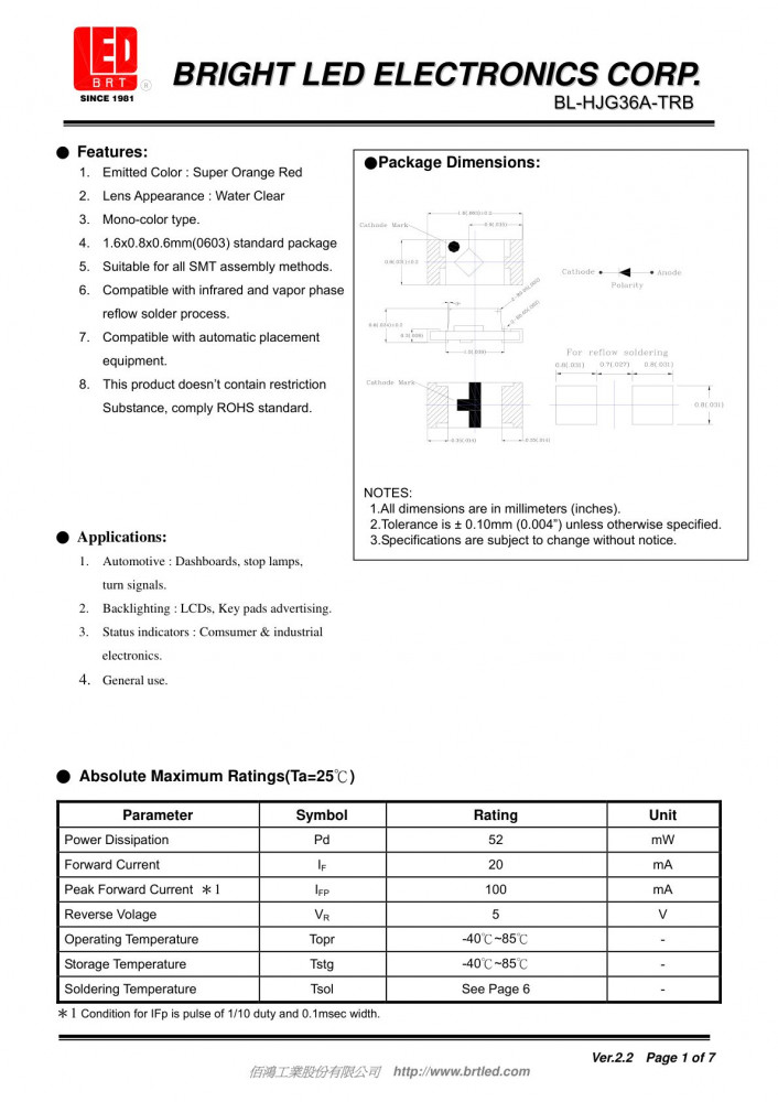 BL-HJG36A-TRB datasheet page 1