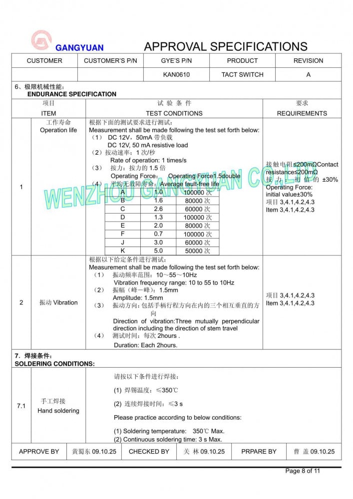KAN0610 approval specification page 9