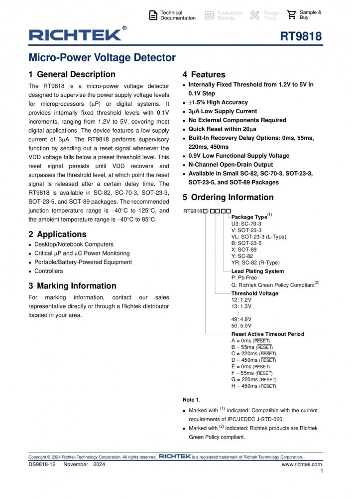 RT9818 datasheet page 1