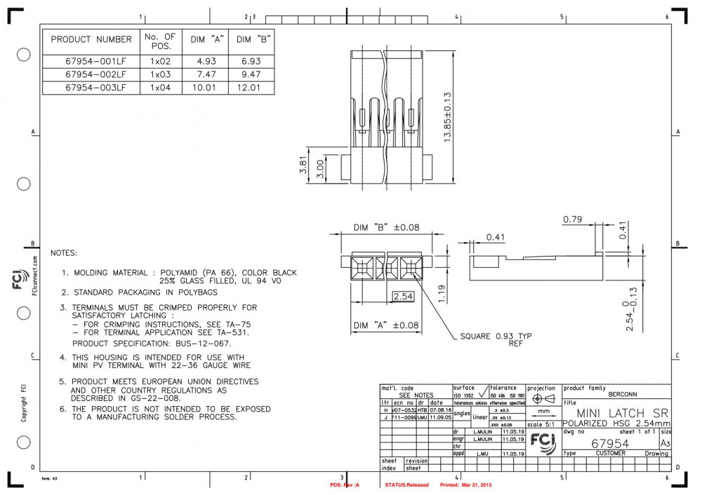 Amphenol 67954-001LF technical document preview