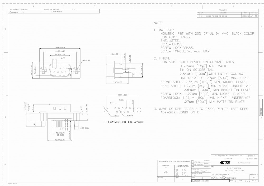TE Connectivity 2301826-1 drawing page 1