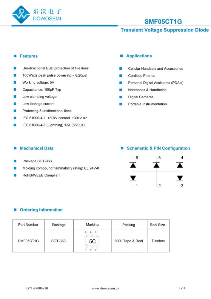 SMF05CT1G datasheet page 1