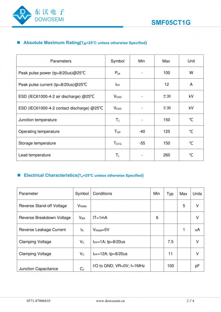 SMF05CT1G datasheet page 2