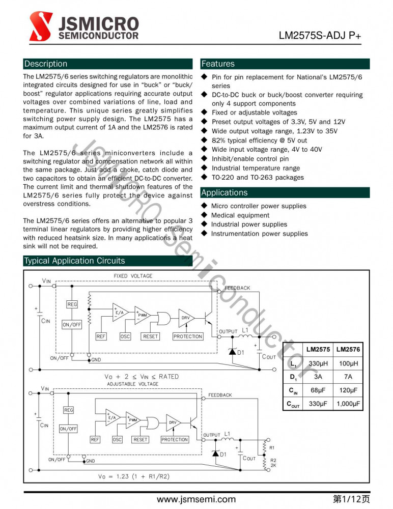 LM2575S-ADJ P+ datasheet page 1
