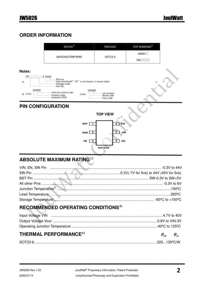 JW5026 datasheet page 2