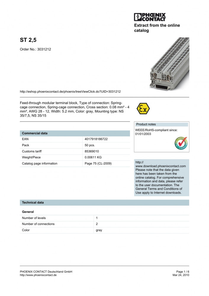 Phoenix Contact ST 2,5 3031212 technical document page 1