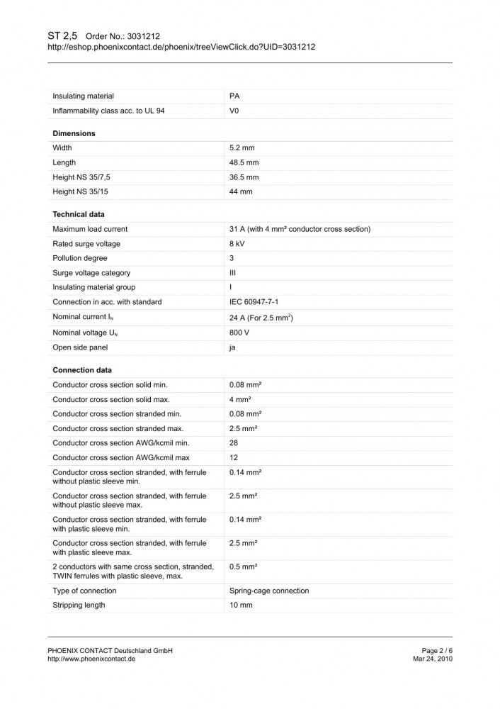 Phoenix Contact ST 2,5 3031212 technical document page 2