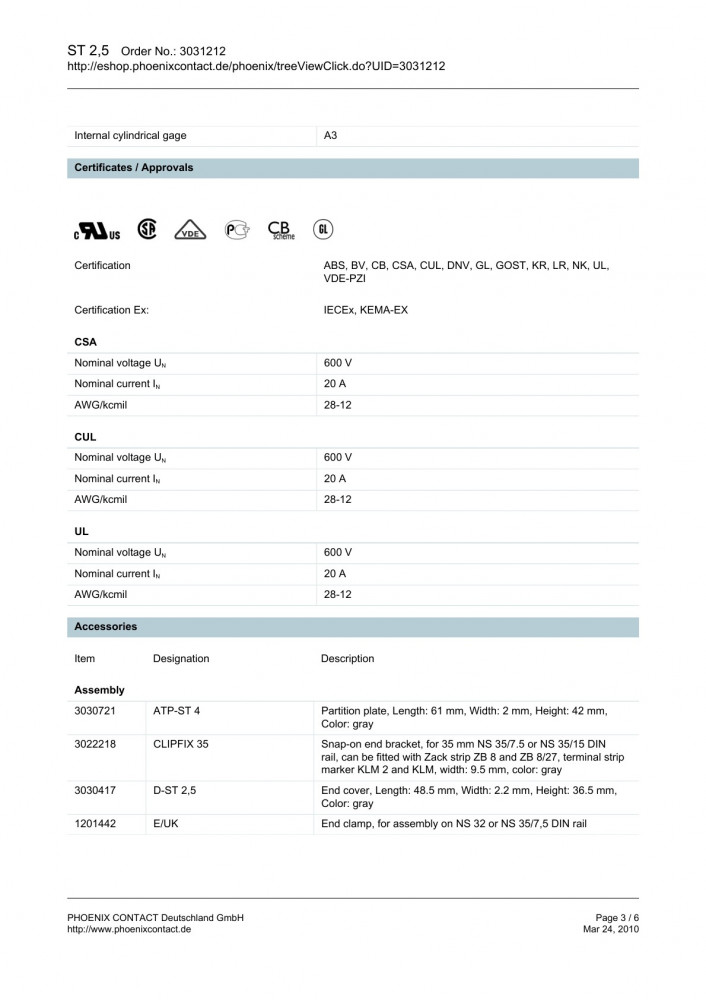 Phoenix Contact ST 2,5 3031212 technical document page 3