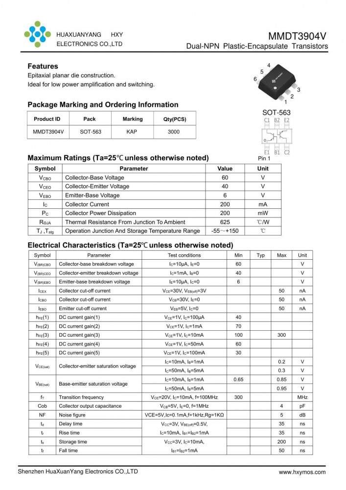 MMDT3904V technical document page 1