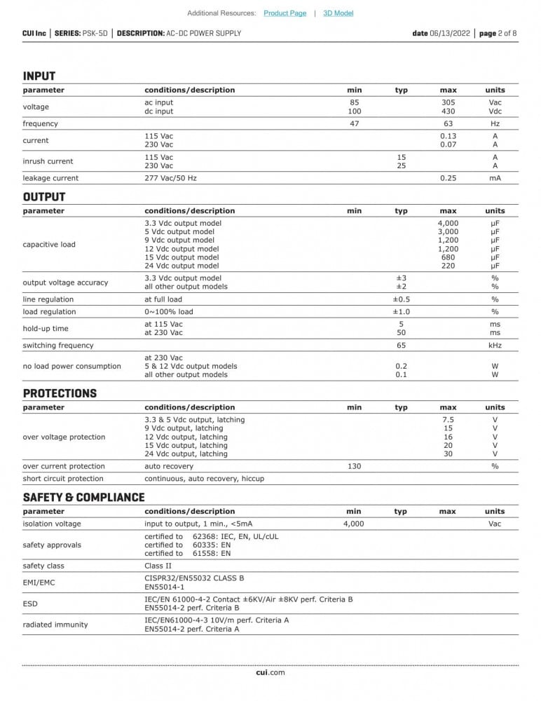 CUI PSK-5D datasheet page 2